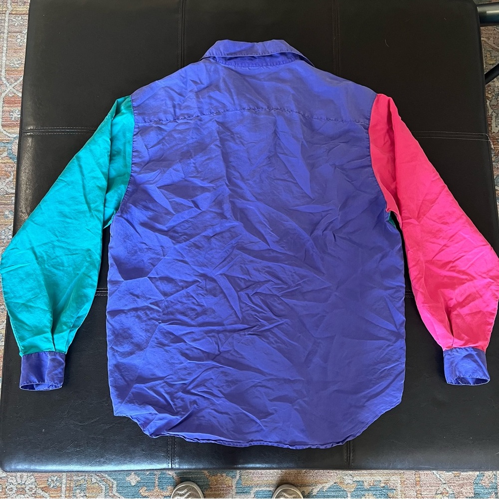 Vintage Button Up Color Block Shirt - Gem